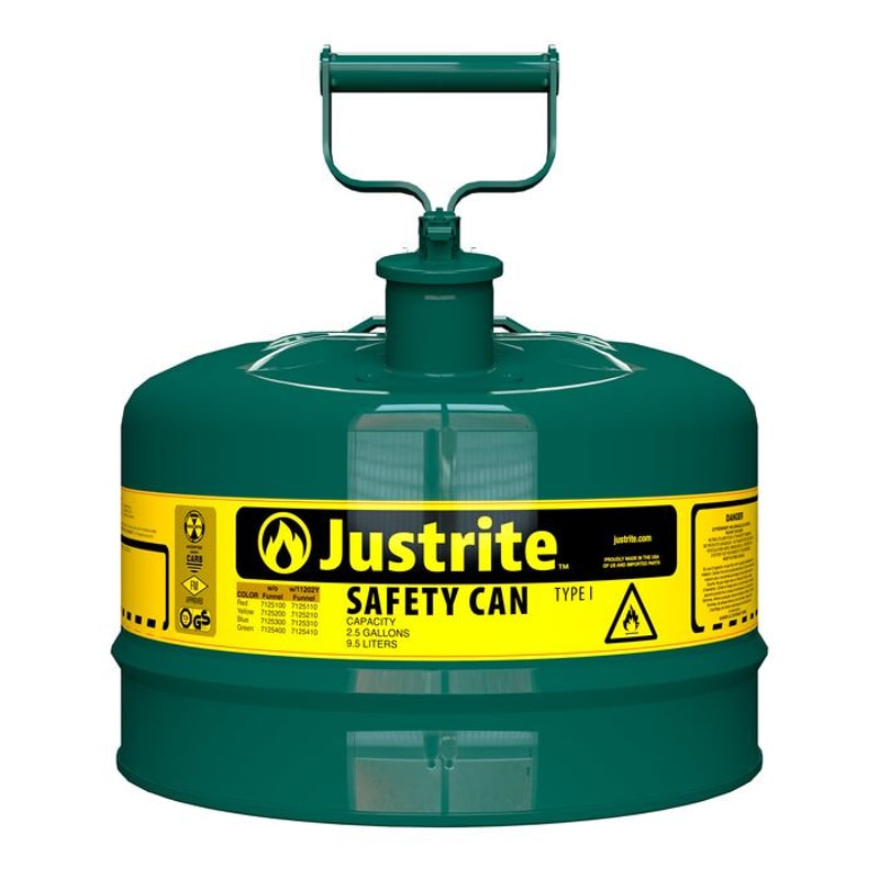 Type 1 Safety Can for Oil | 2.5 Gal, Green | 7125400 | Justrite