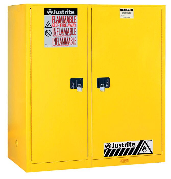 Yellow Double-Duty Safety Cabinet With Drum Rollers | 2 Manual-Close ...