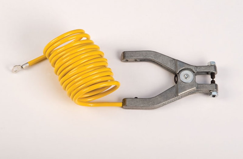 Yellow 10' Coiled Antistatic Insulated Wire | Hand Clamp | 08497 | Justrite