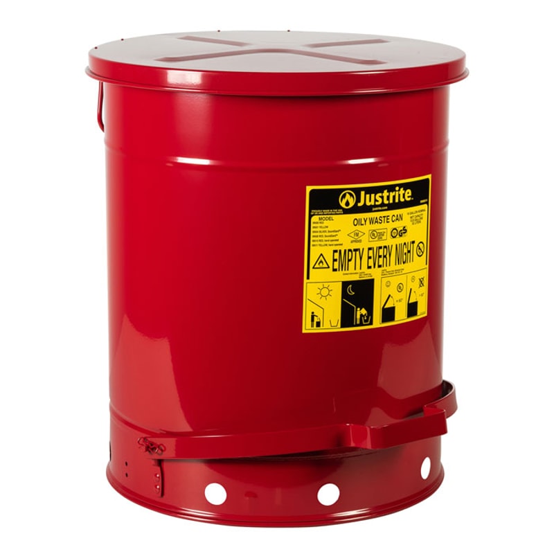 Oily Waste Can,14 gallon,foot-operated self-closing cover. | Justrite