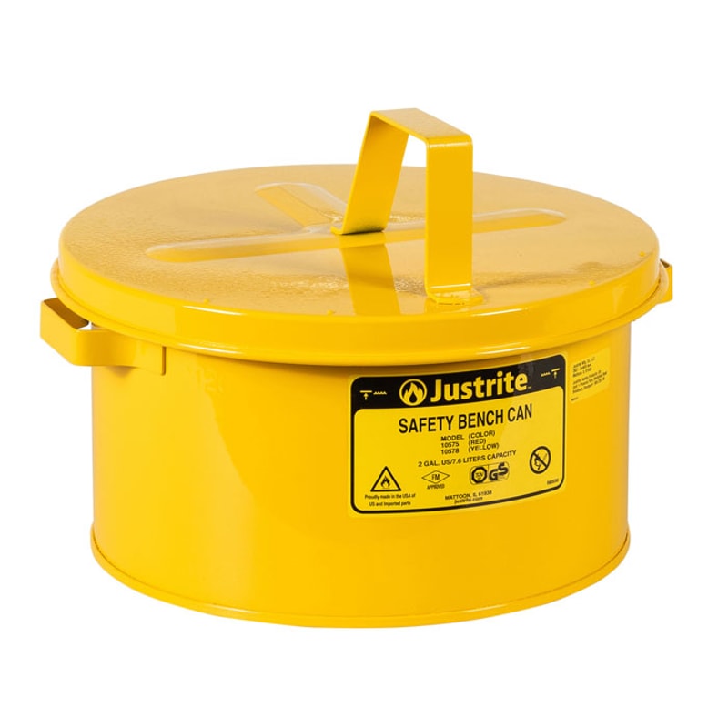 2 Gal Steel Bench Can | Perforated Dasher Plate | Yellow | 10578 | Justrite