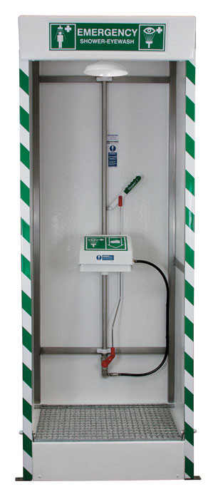 Emergency Cubicle Shower | Covered ABS Eye/Face Wash | SD32K45G | Justrite