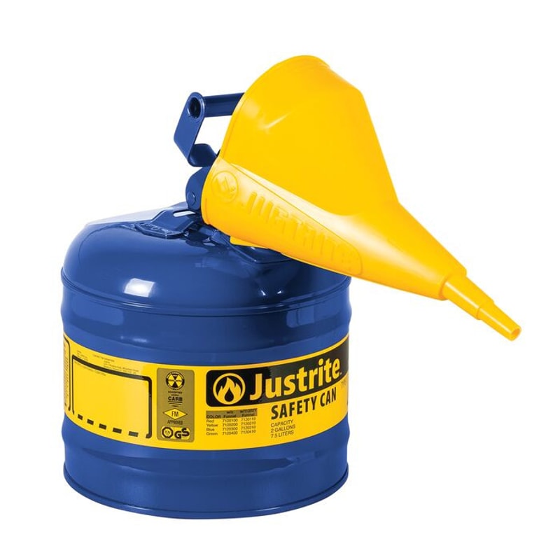 Type 1 | Blue Steel Safety Can w/ Funnel | 2 Gallon | 7120310 | Justrite