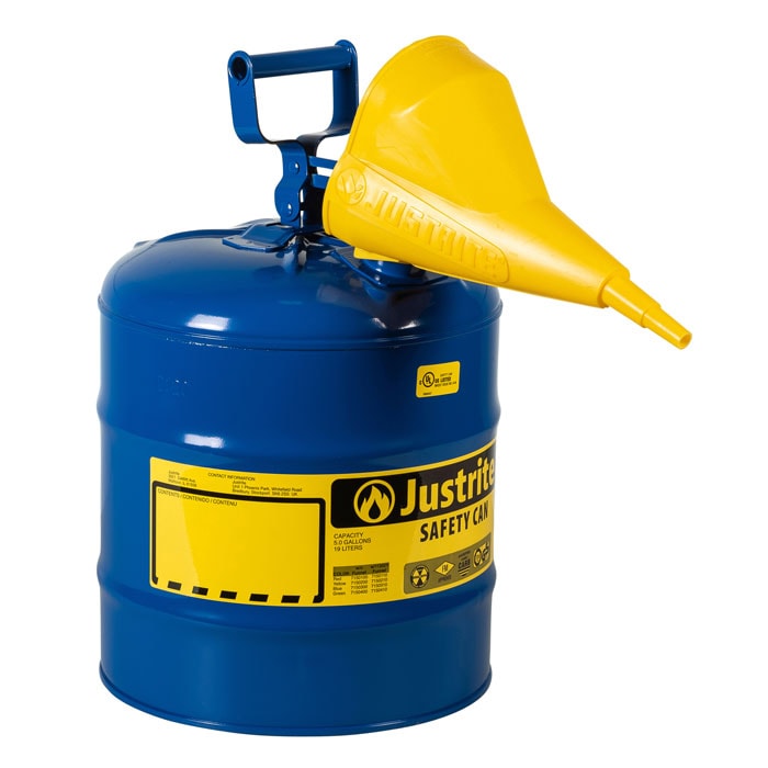 Type 1 | Blue Steel Safety Can w/ Funnel | 5 Gallon | 7150310 | Justrite